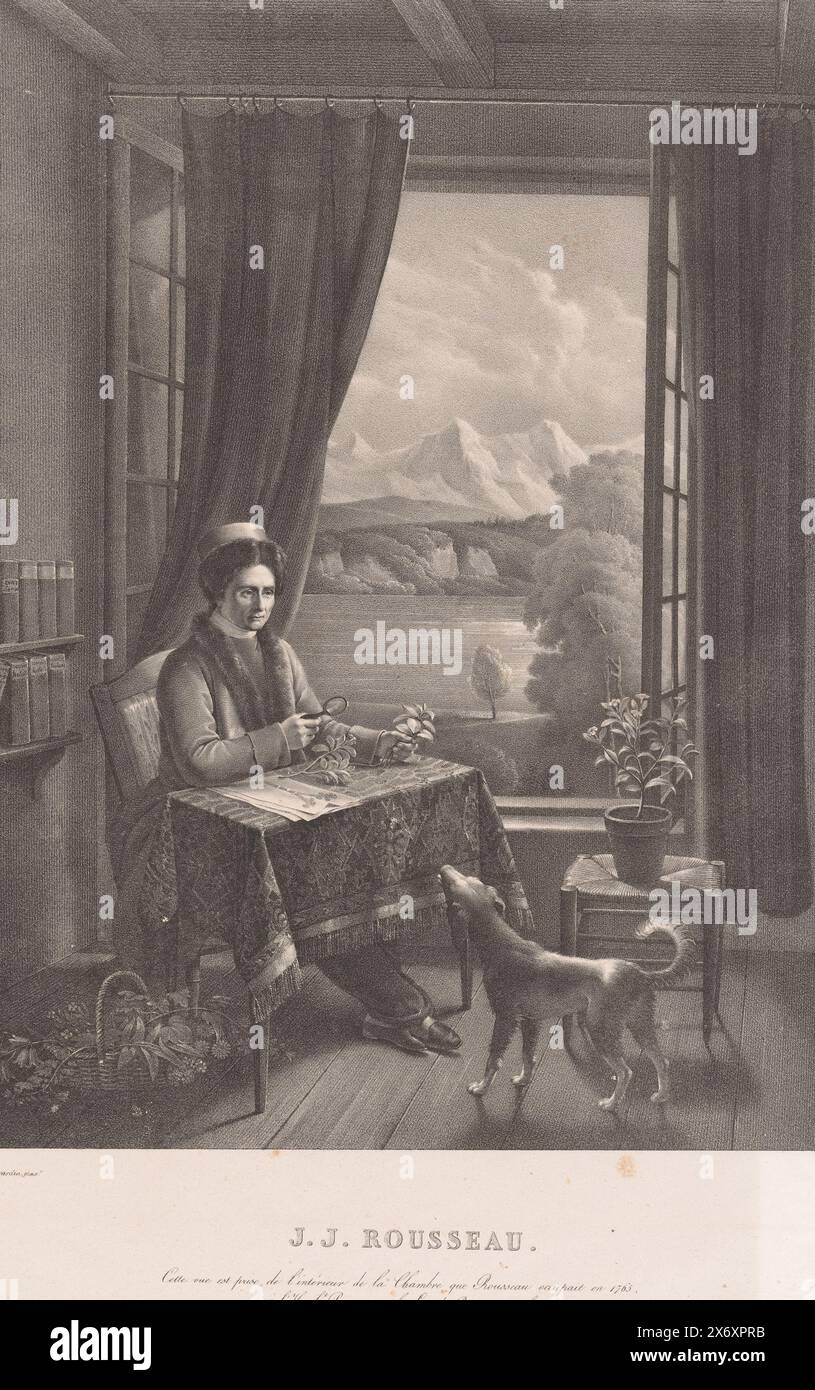 Jean-Jacques Rousseau in his study, J. J. Rousseau (title on object ...