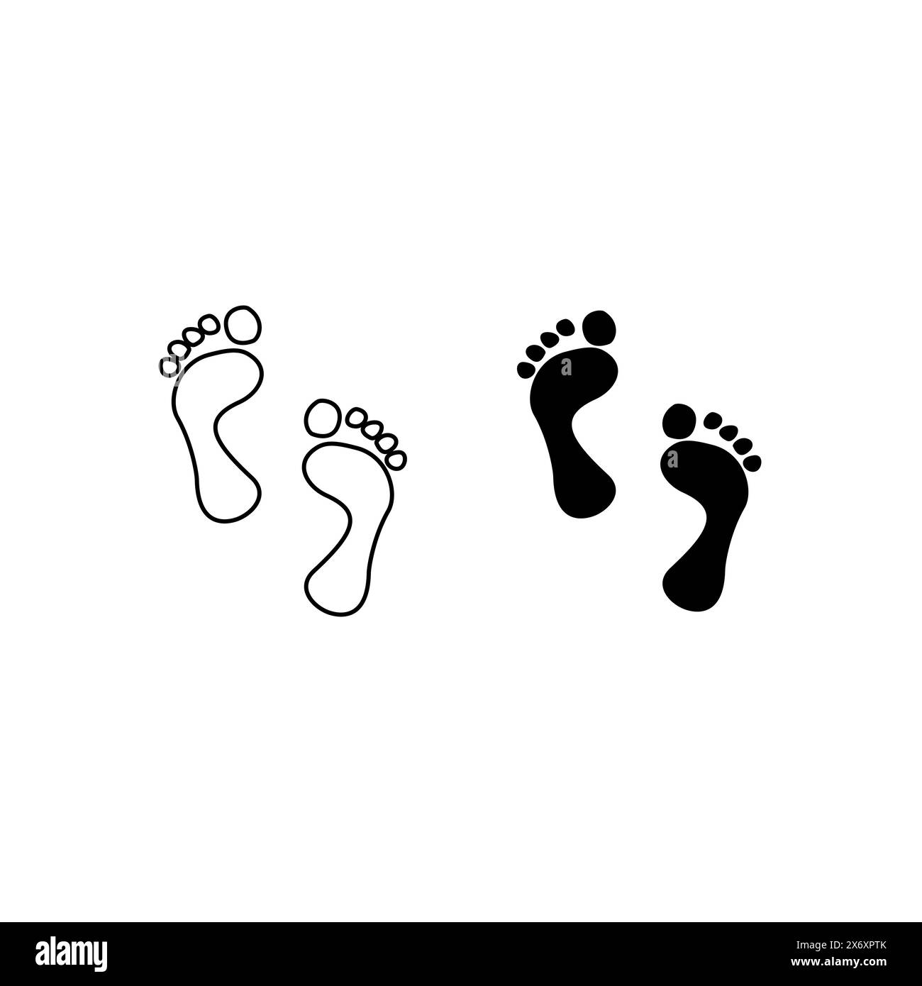 Barefoot prints vector. Human footprints outline and solid. Walking ...