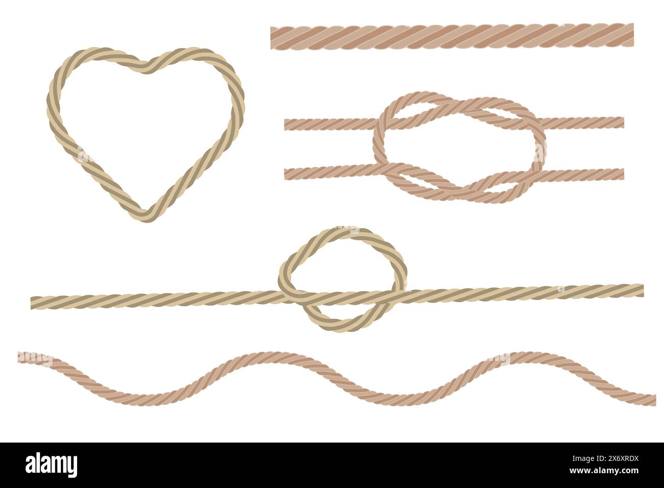 Vector rope knots. Nautical tying techniques. Beige and brown. White ...