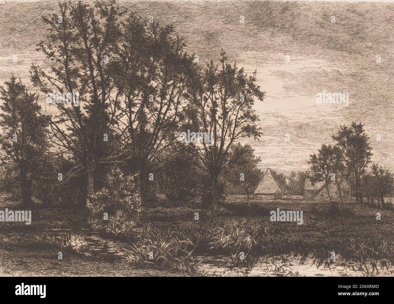 Landscape with four willows and a stream, print, print maker: Alfred ...