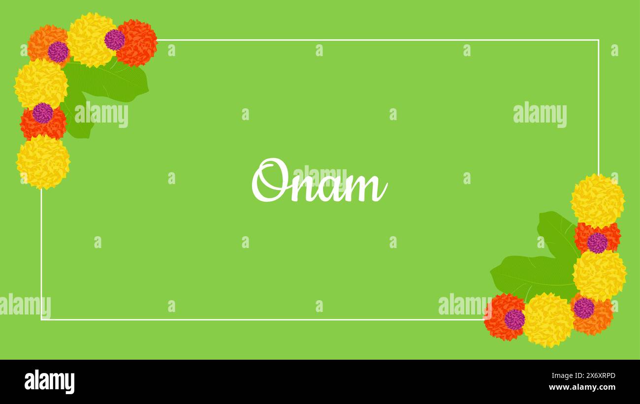 Onam Indian Festival Kerala State. Frame decorated flowers. Happy Onam ...