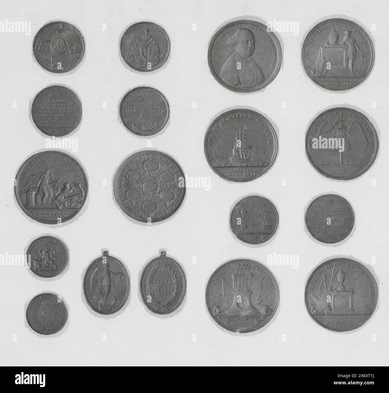 Various coins and commemorative medals. The front and back of each coin ...