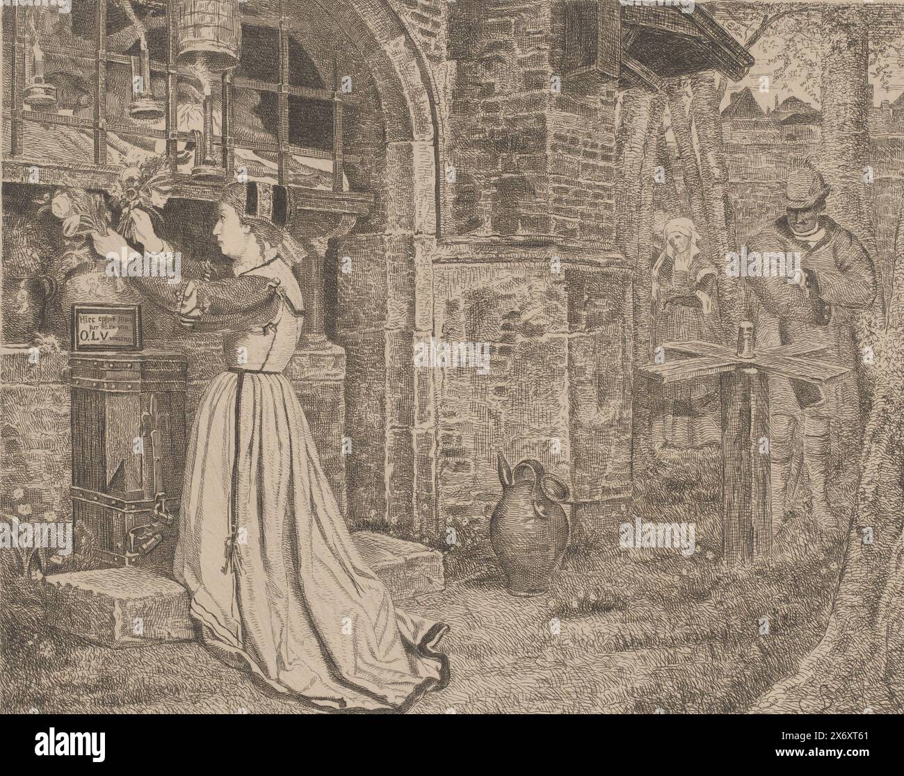 Faust and Gretchen in a garden near a chapel, print, print maker: Jean ...