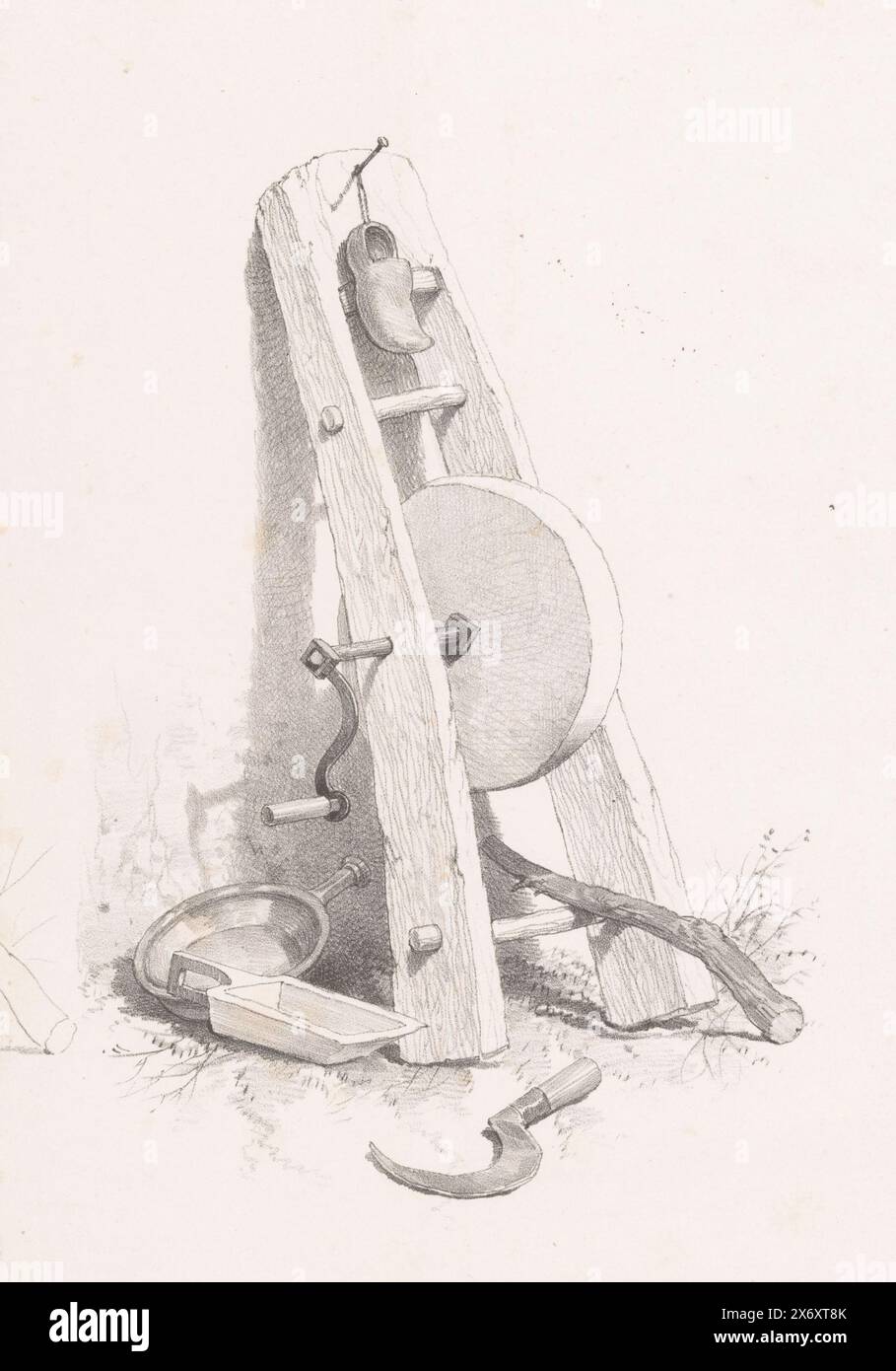 Millstone with objects of a farmer, Drawing course with studies of ...