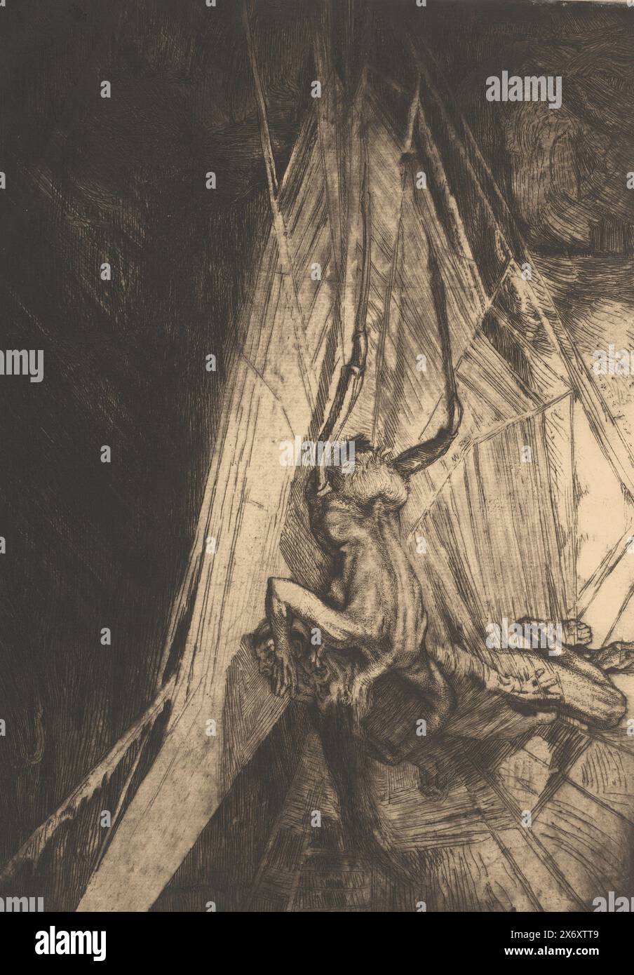 Spider web with humanoid spider that has captured a man in her web, L ...