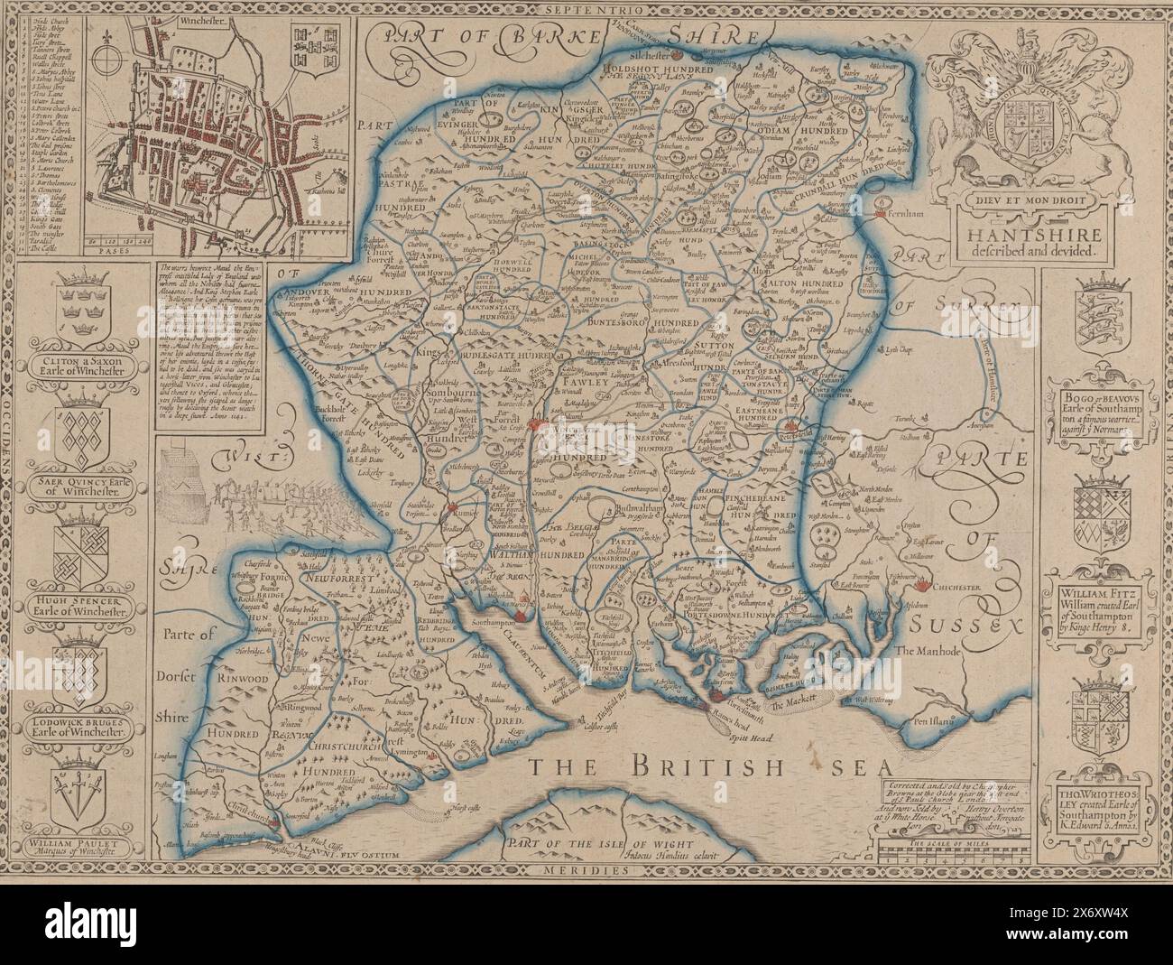 Map of the south coast of England with part of the Isle of Wight ...