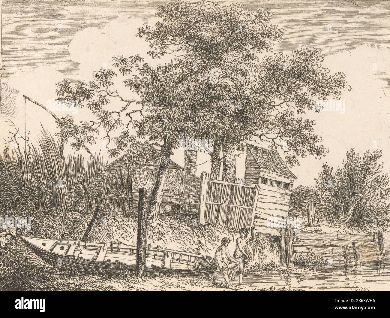 Landscape with bathing figures near a boat, Etchings by E. Edwards ...