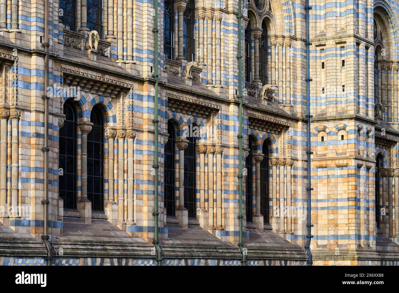 London, UK - March 22, 2024; Detail of colorful brickwork of London ...