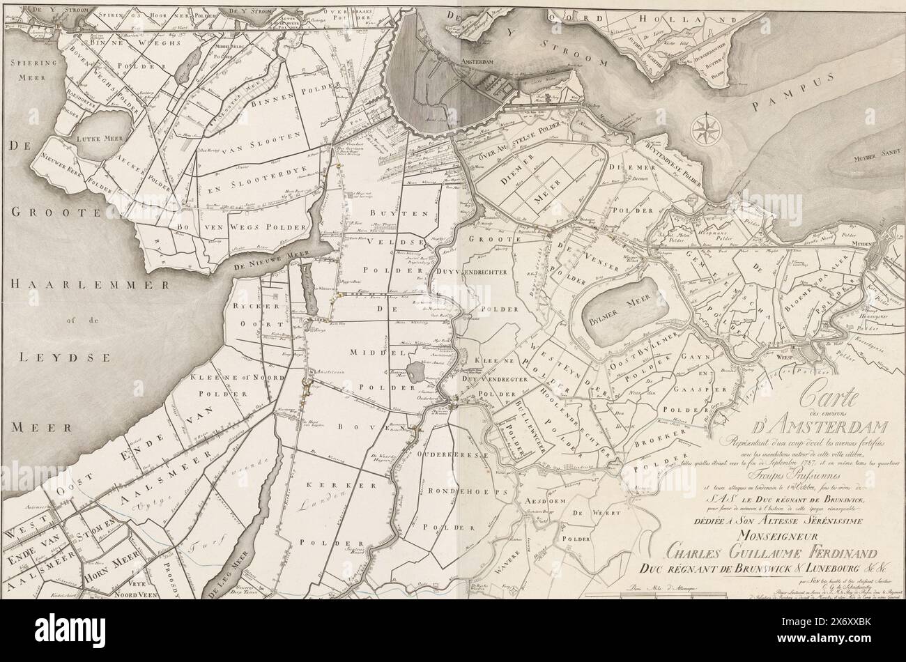 Map of Amsterdam and the positions of the Prussian troops around the ...