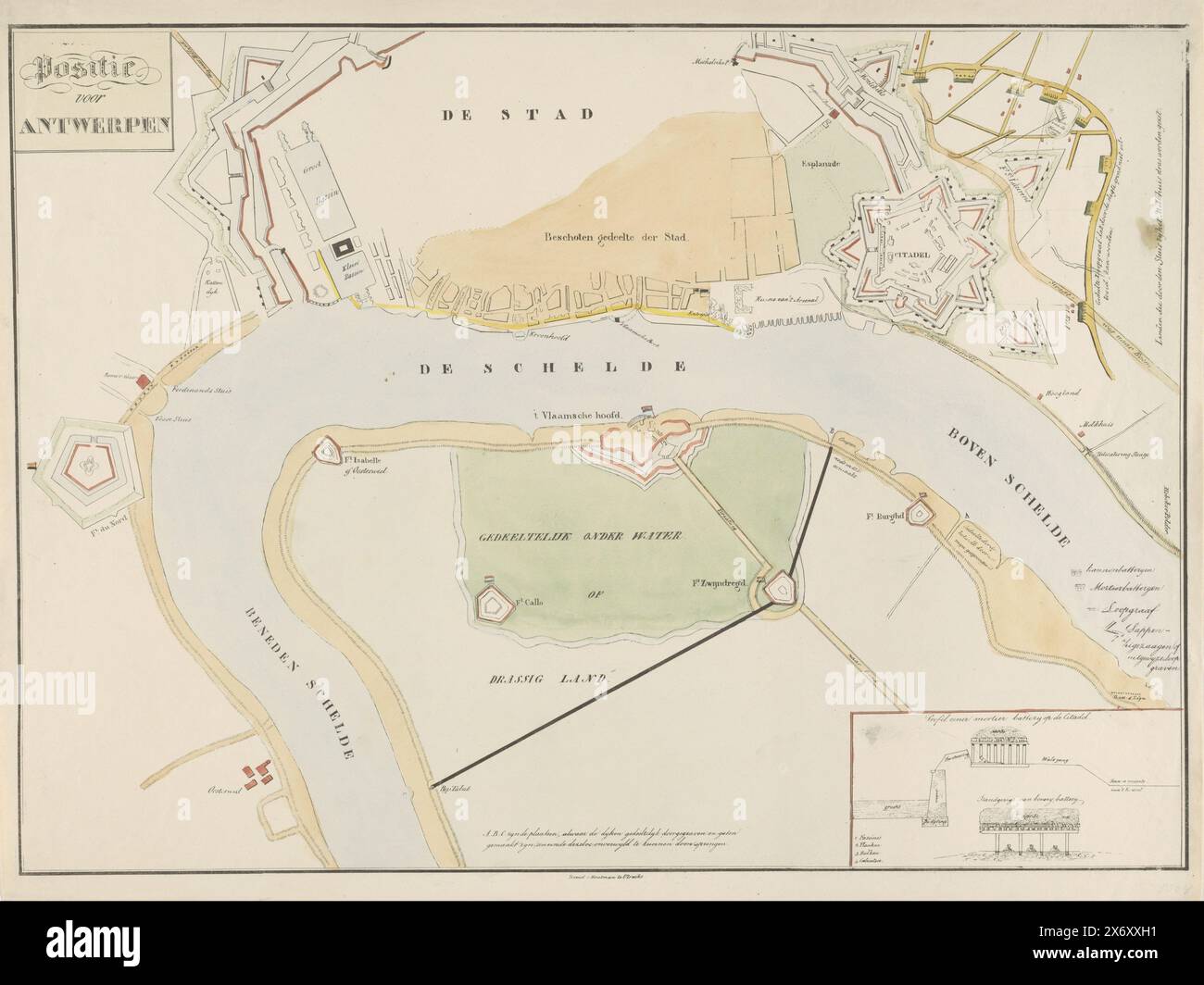 Plan of the Scheldt for Antwerp with the location of the forts, during ...