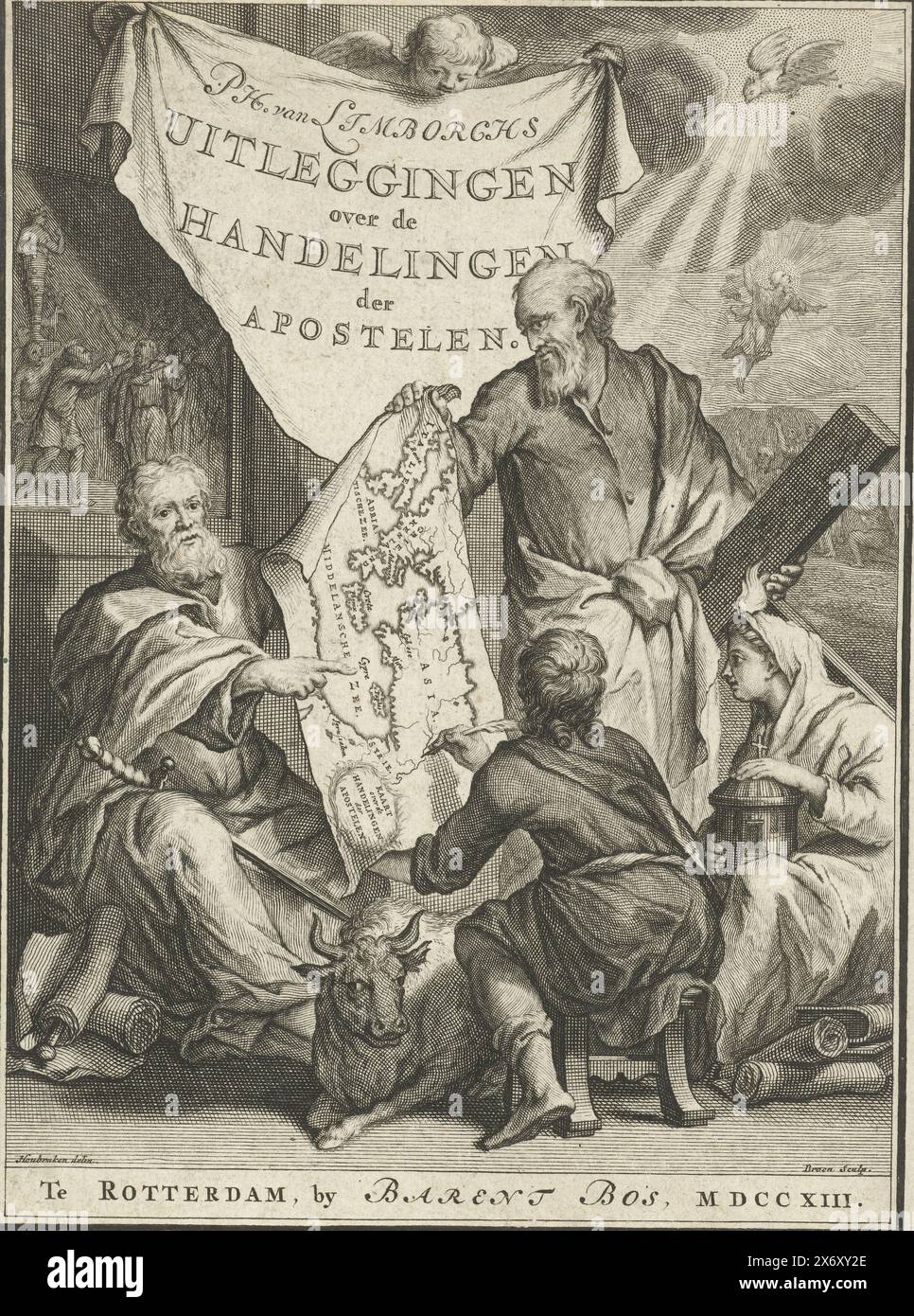 Artist makes a map for the Acts of the Apostles, Title page for: P. van ...