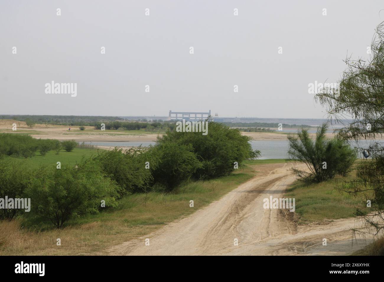 The Lake Falcon Dam International Crossing (in the distance) is seen ...