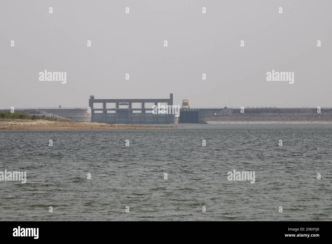 The Lake Falcon Dam International Crossing (in the distance) is seen ...