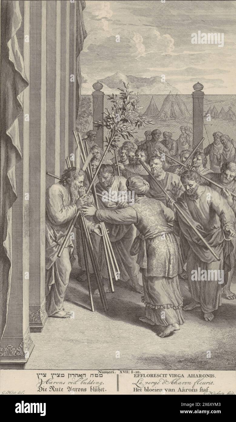 Aaron's blossoming staff, On the left, Moses comes out of the covenant ...