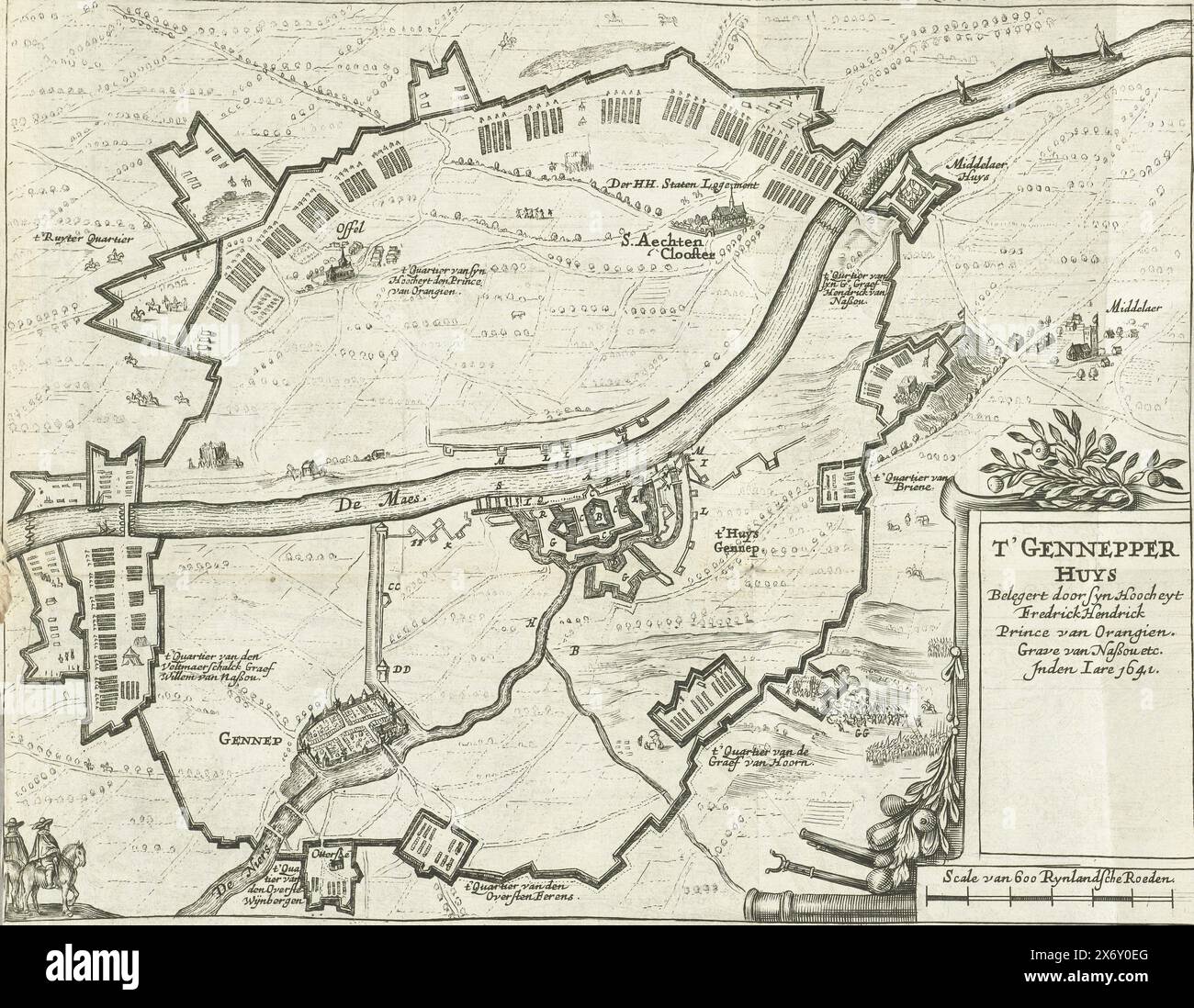 Map of the siege of Huis te Gennep, 1641, T'Gennepper Huys Besiegen by ...