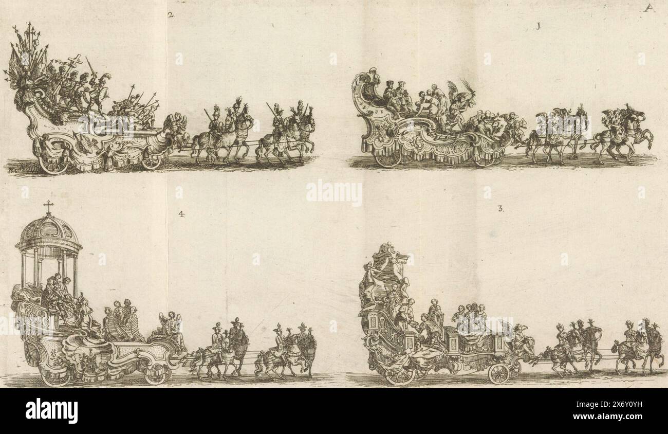 Four floats, numbered 1-4, 1749, Four floats or triumphal chariots with ...