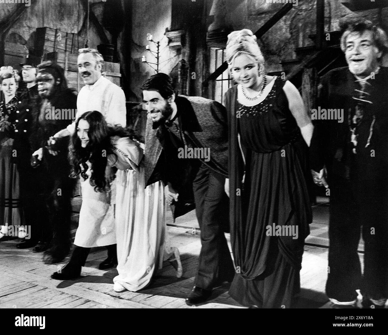 Jason Robards, Christine Kaufman, Jose Calvo, on-set of the film ...