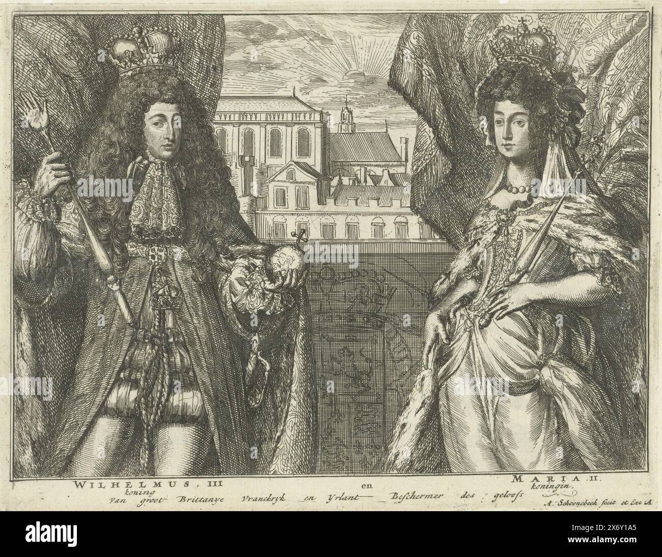 Portraits of King William III and Queen Maria II Stuart, 1689 ...