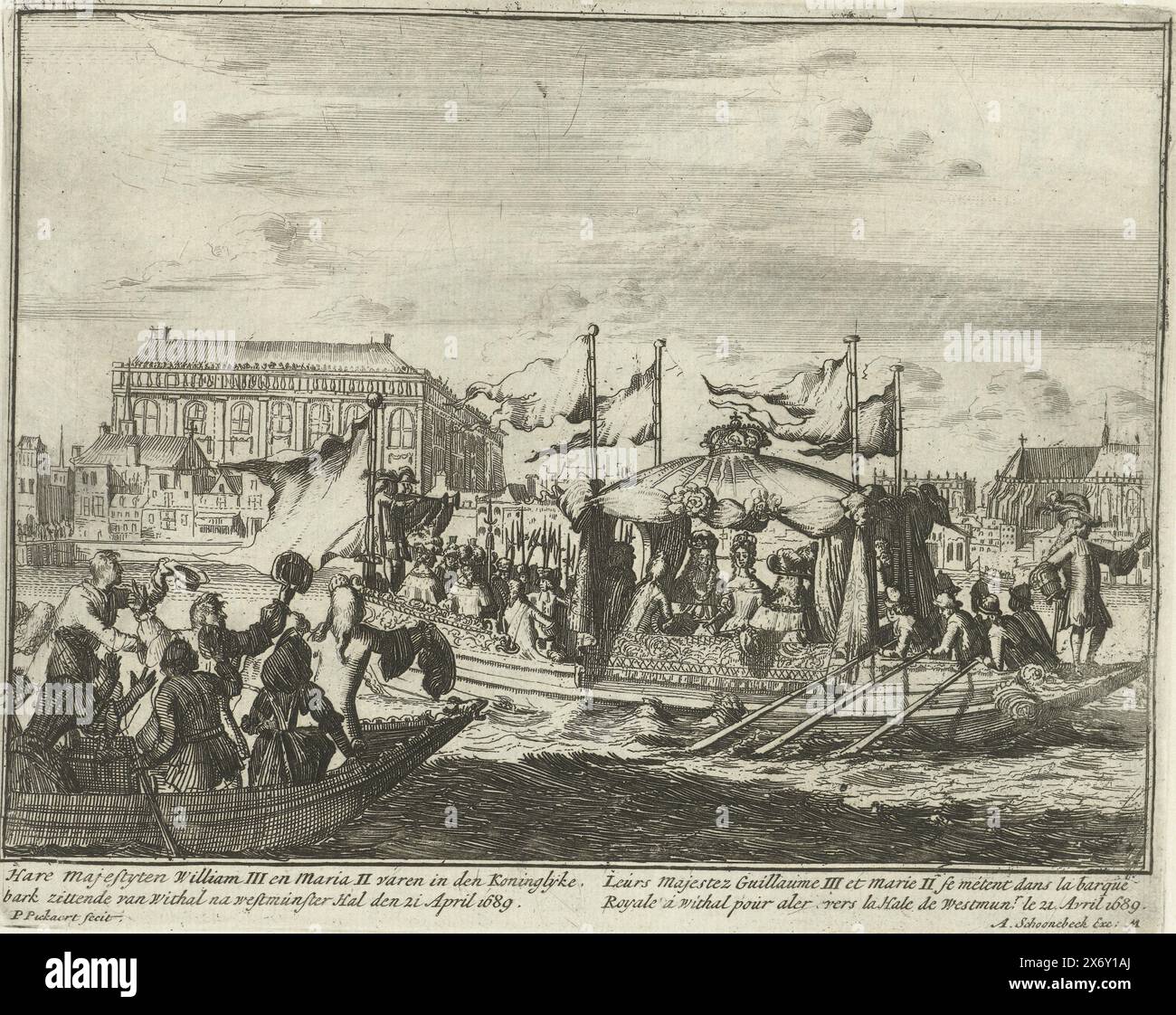 William III and Maria II sail in the royal galley from Whitehall to ...