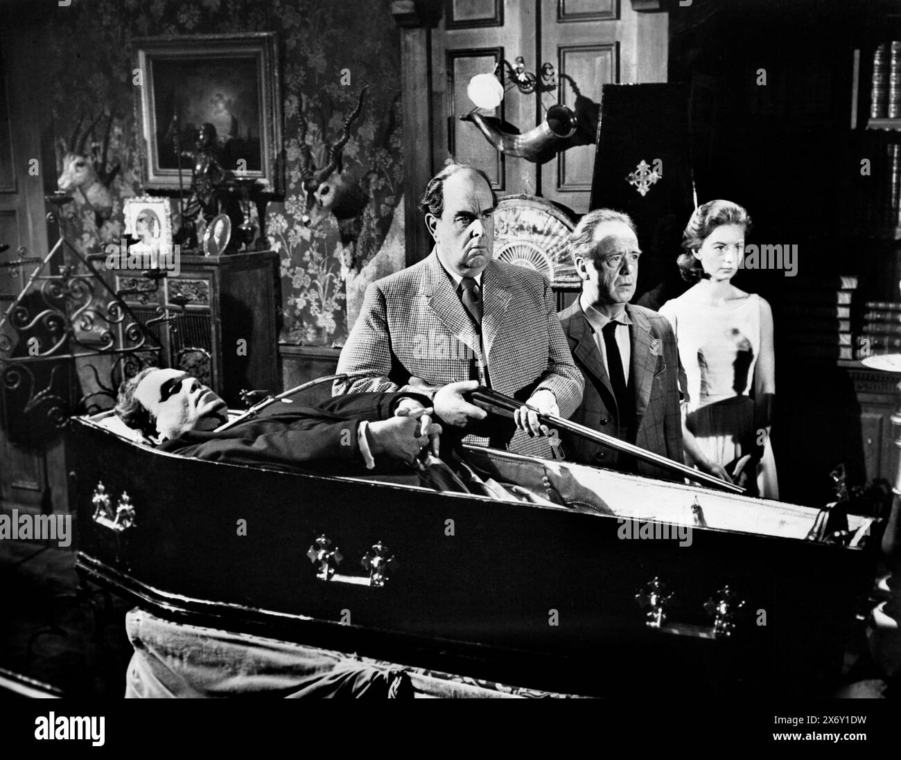 Peter Bull, Robert Morley, Mervyn Johns, Janette Scott, on-set of the film, "The Old Dark House ...