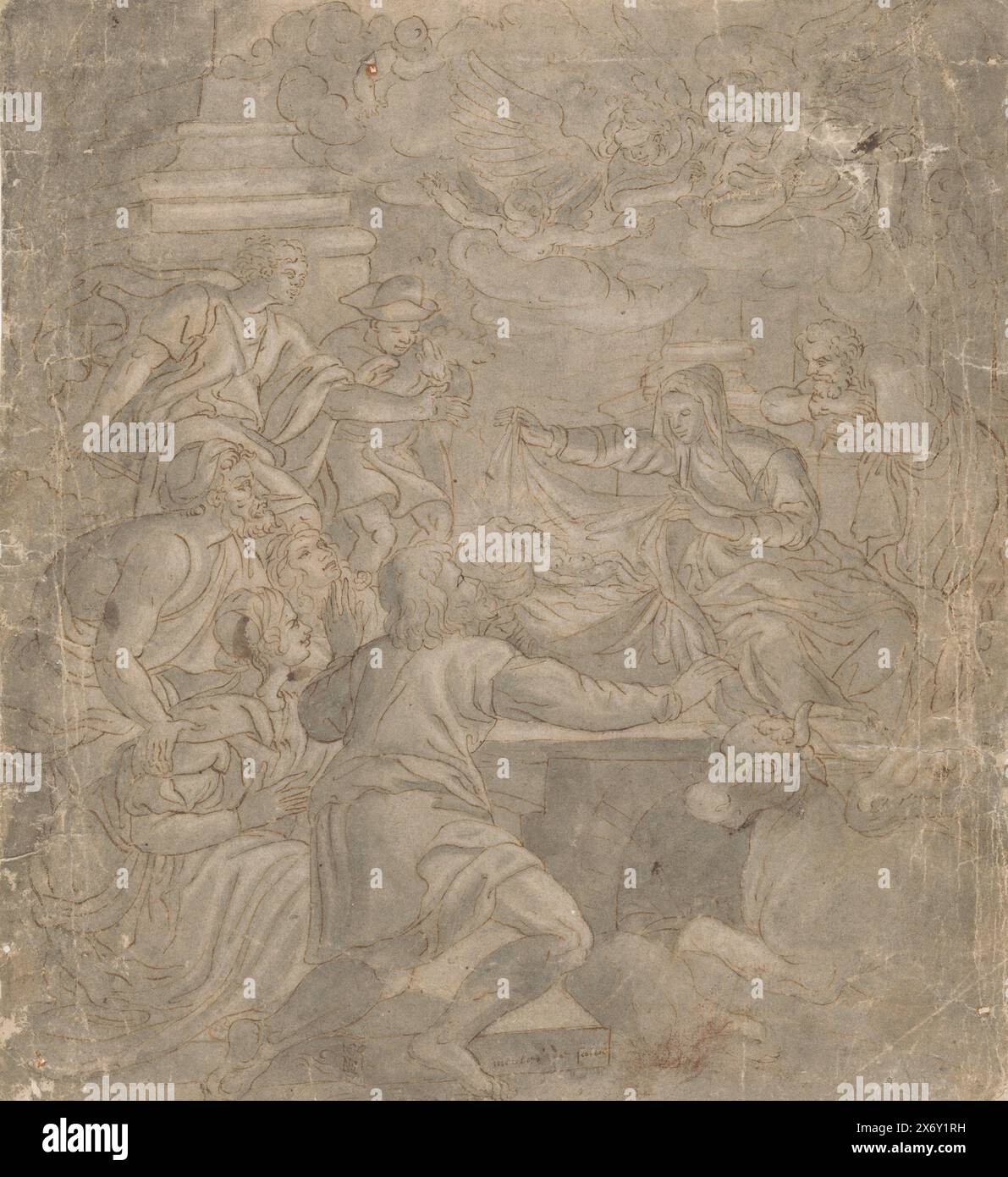 Nativity, The birth of Christ, with the adoration of the shepherds ...