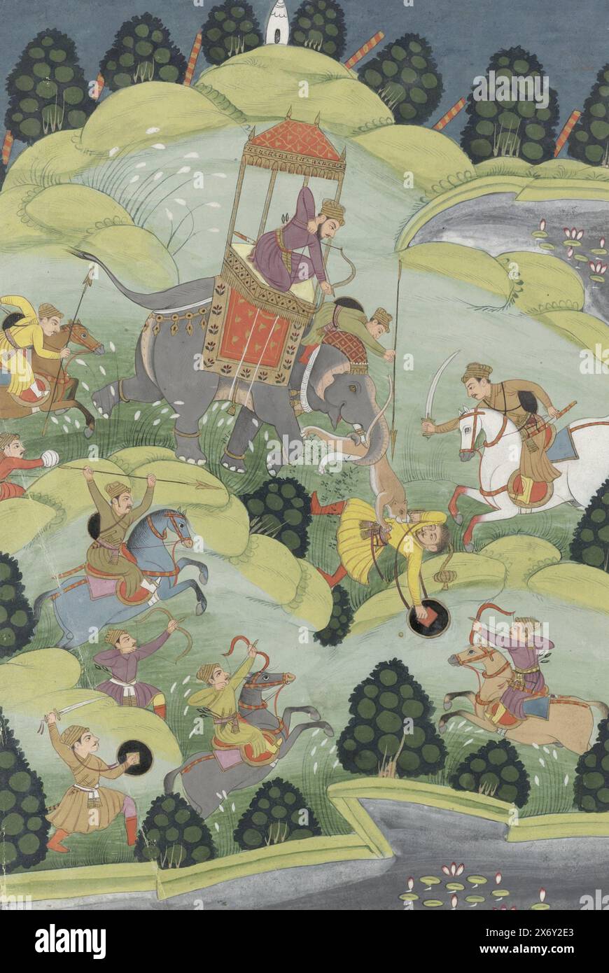 Tiger hunt, Drawing from the manuscript of the VOC servant Adrianus ...