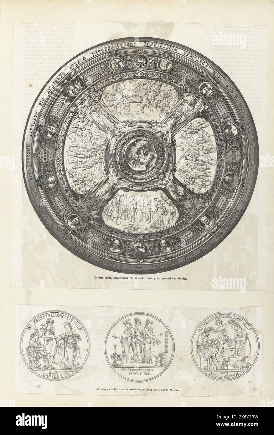 Silver shield and three award medals for the world exhibition of 1873 ...