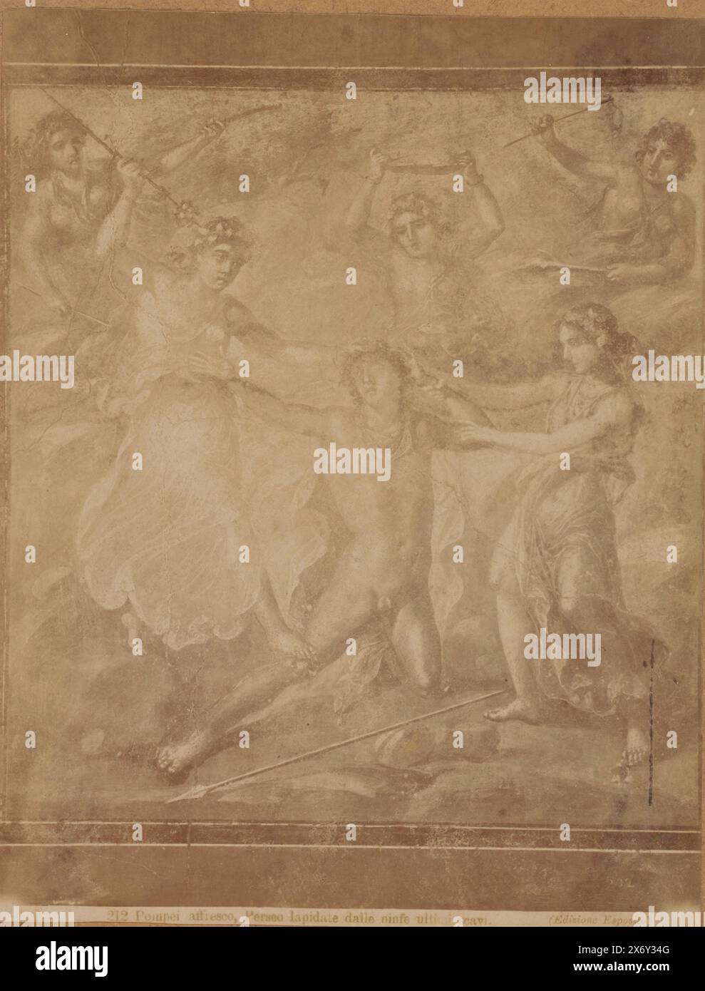 Photo reproduction of a fresco of the mauling of Pentheus by Agauè and ...
