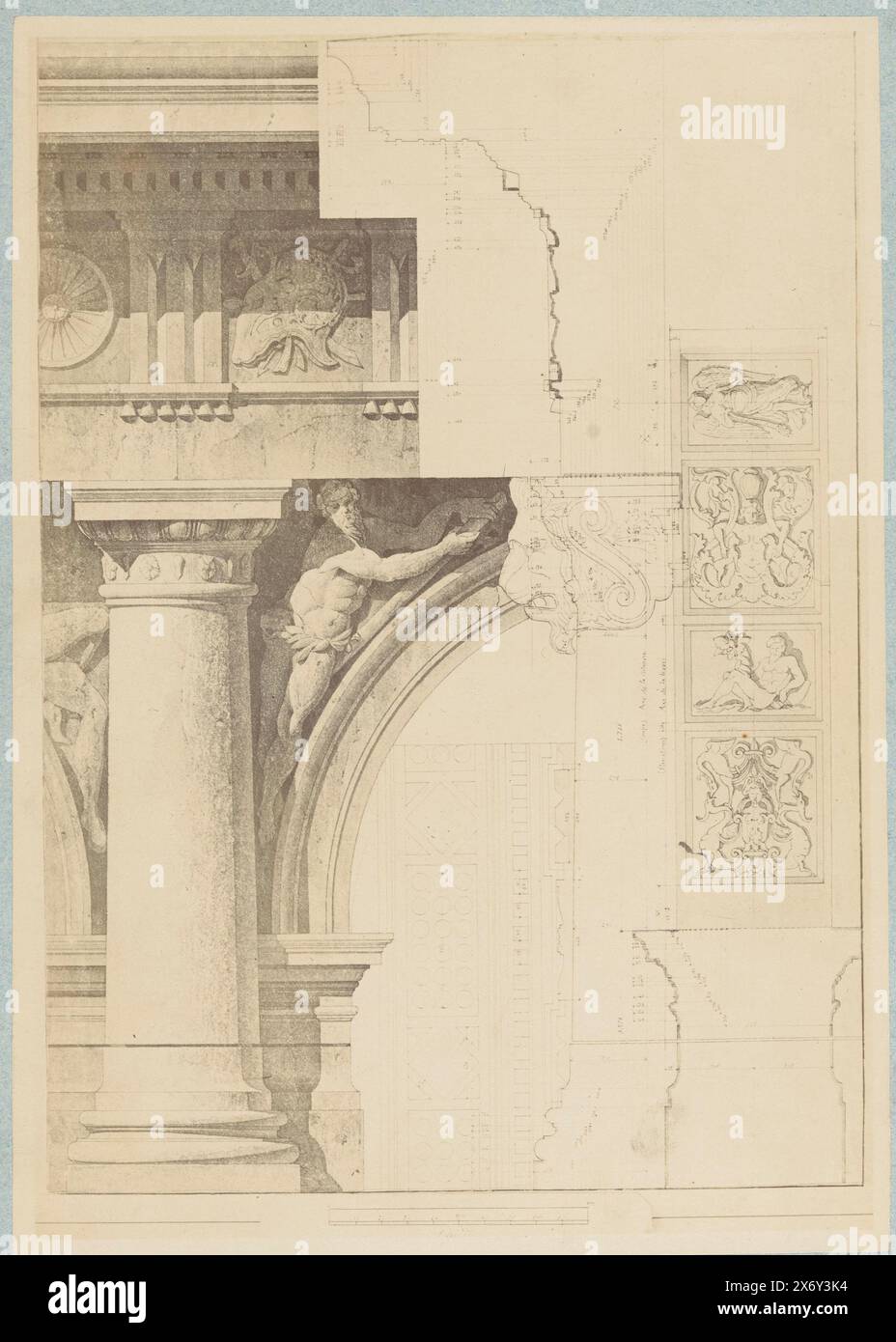 Photo reproduction of an architectural drawing of a building showing ...