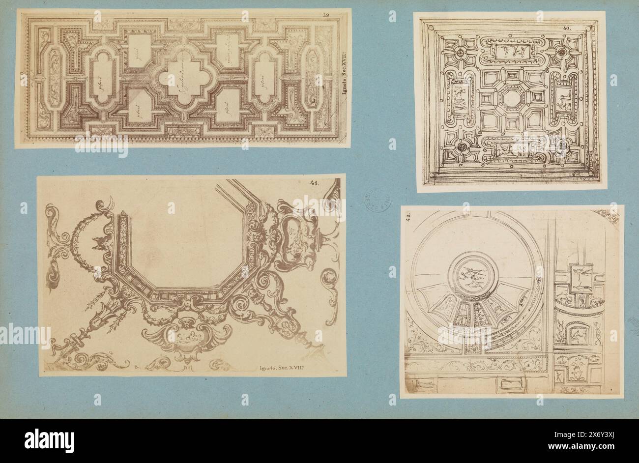 Four photo reproductions of design drawings for ceilings, top left (39 ...