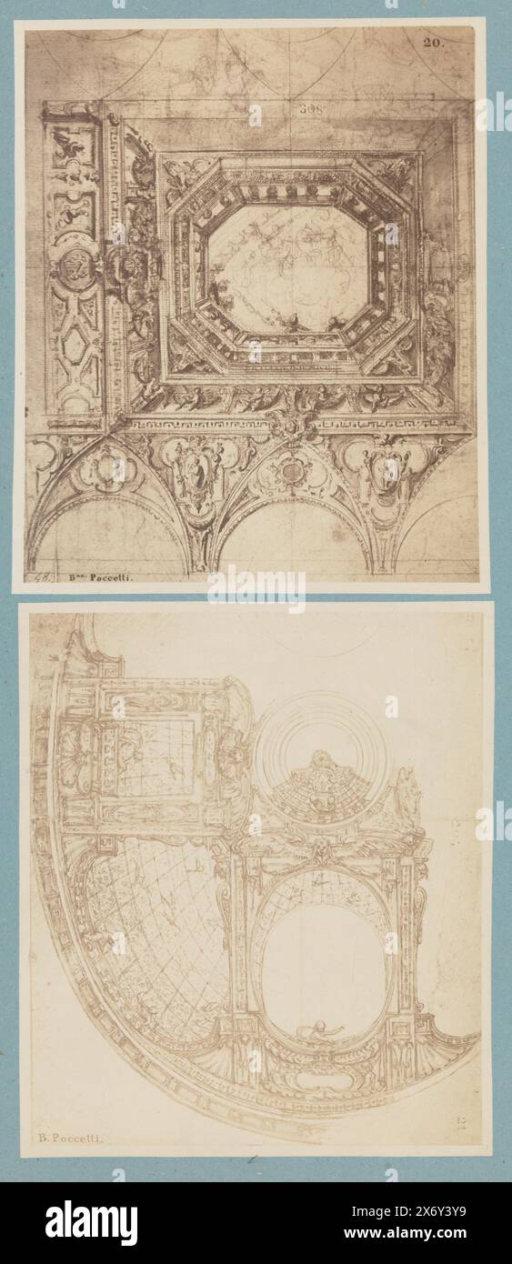 Two photo reproductions of design drawings for ceilings, above (20) a ...