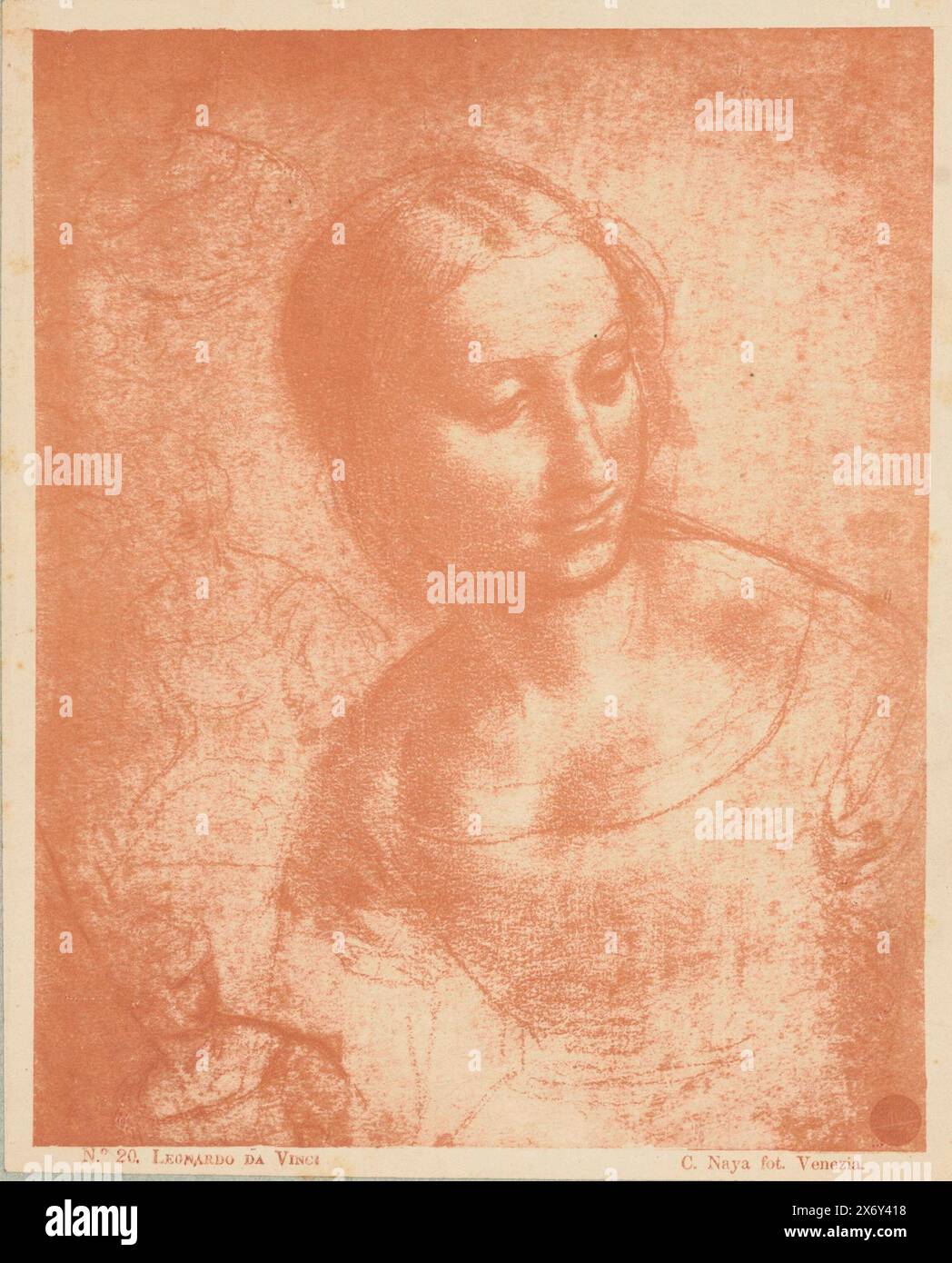 Photo reproduction of a sketch by Leonardo da Vinci, depicting a woman ...
