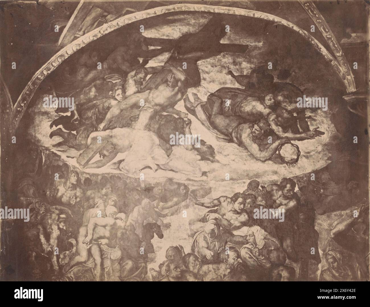 Photo reproduction of part of the frescoes on the wall of the Sistine ...