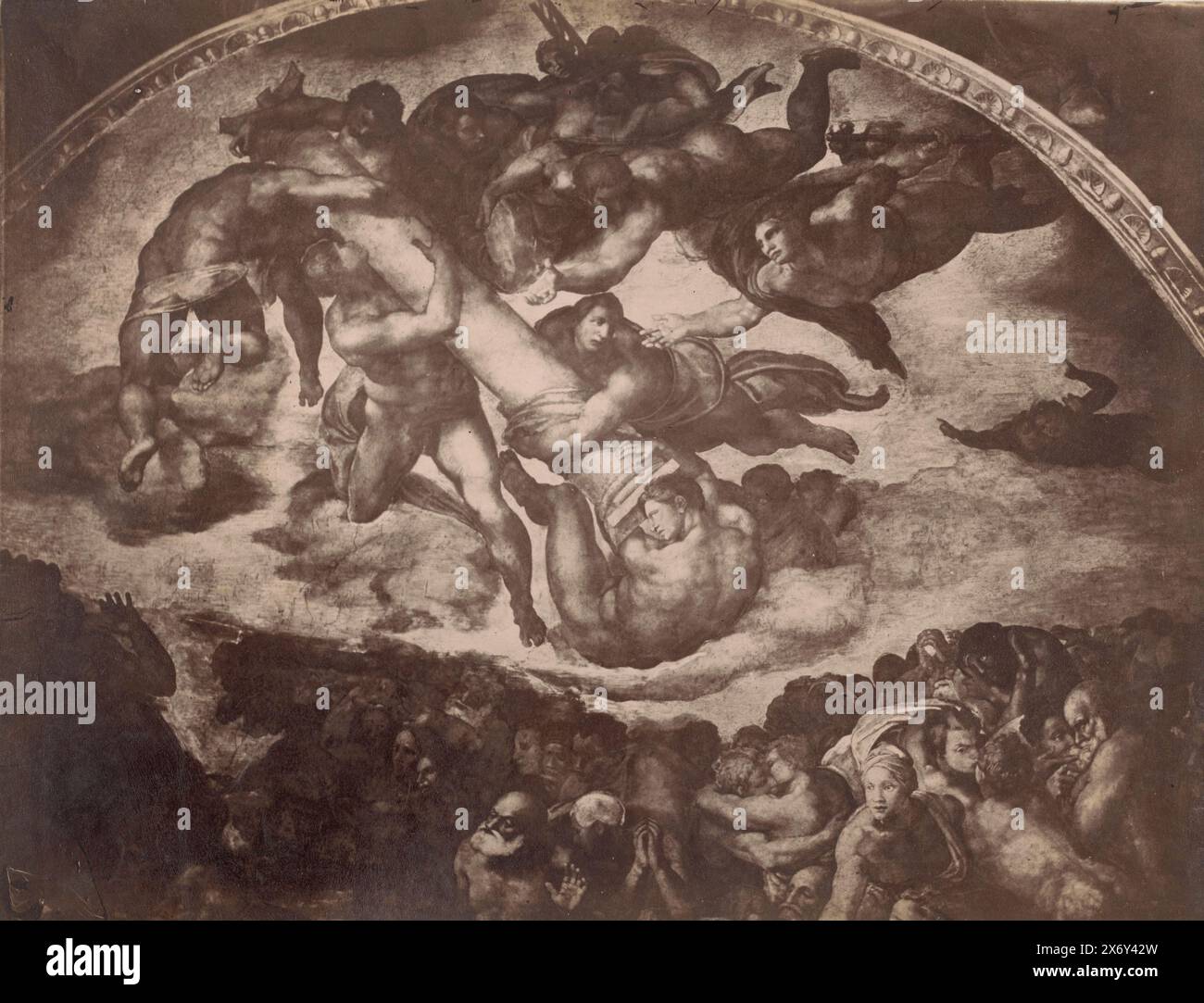 Photo reproduction of part of the frescoes on the wall of the Sistine ...