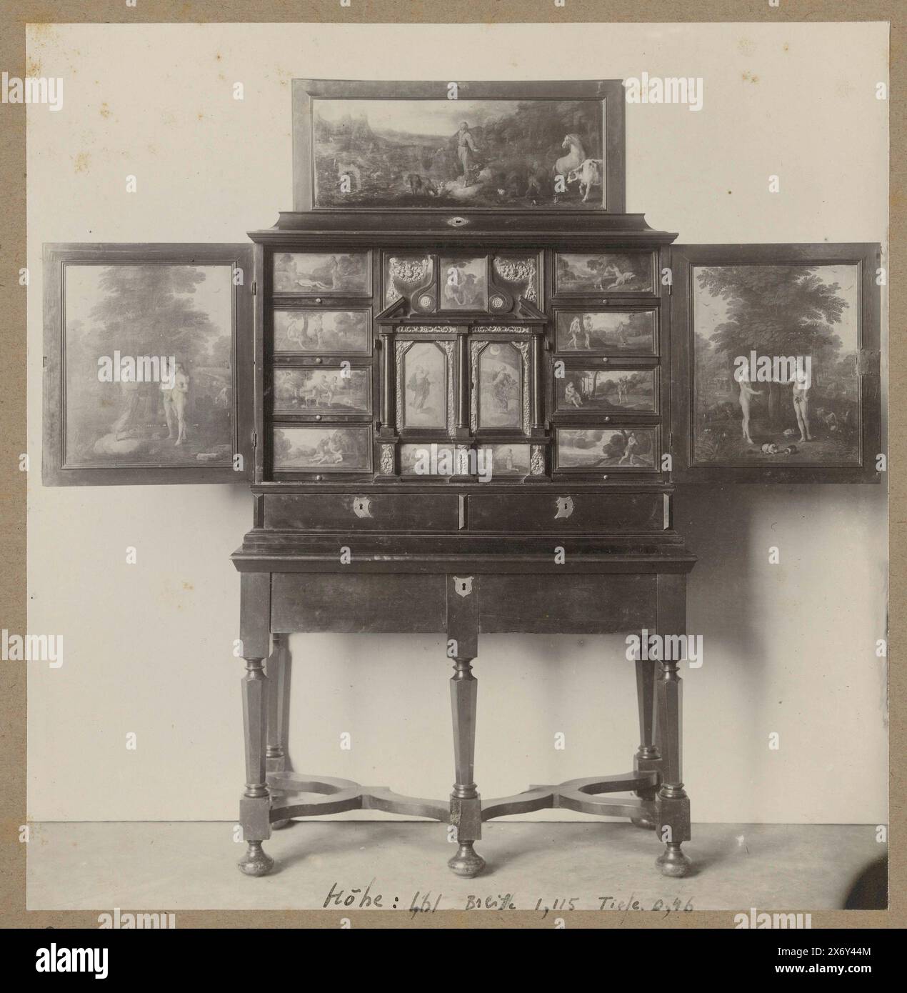 Art cabinet with painted scenes from Genesis, photograph, anonymous ...