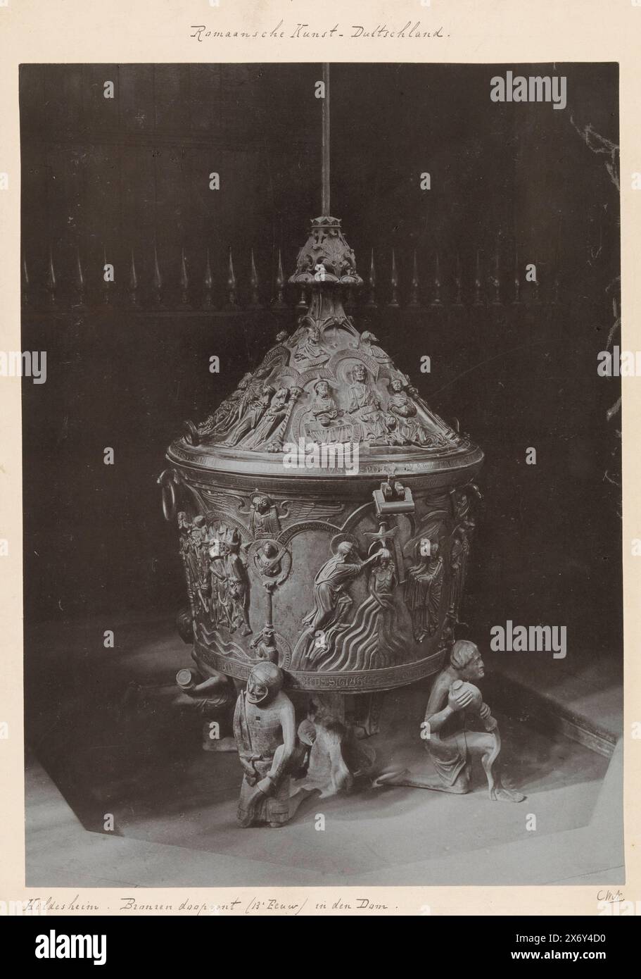 Bronze baptismal font in Hildesheim Cathedral, photograph, Stengel & Co ...
