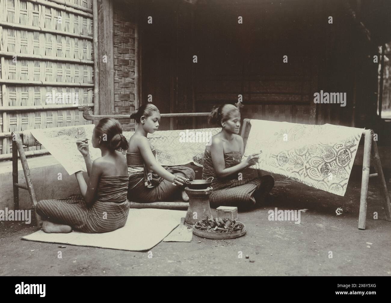 Three Javanese Women Drawing Batik Designs on Cloth, Three Javanese ...