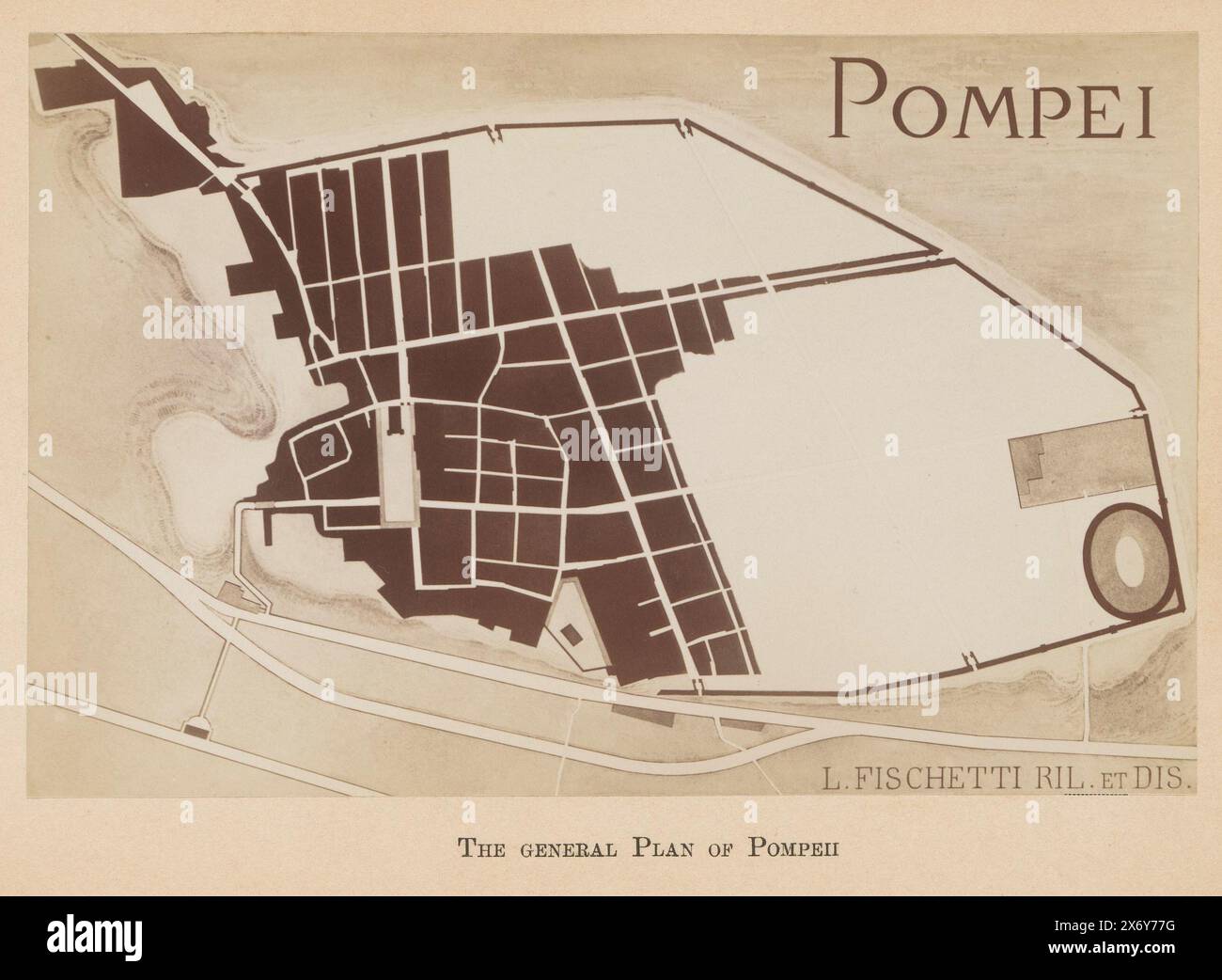 Photo reproduction of a map of Pompeii, photograph, anonymous, after ...