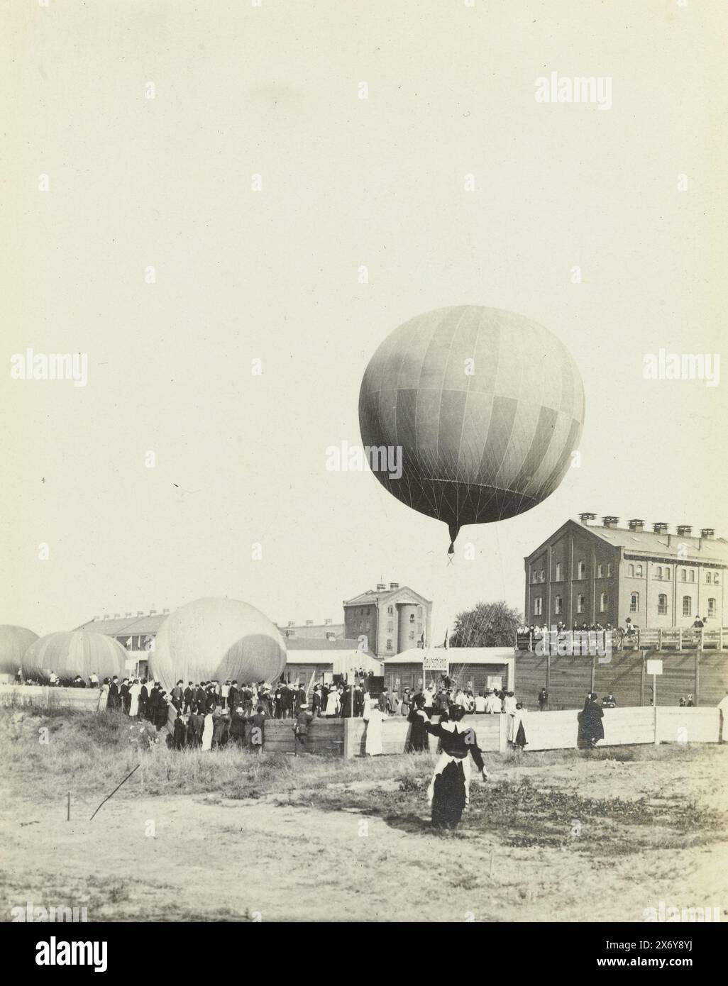 The Third Gordon Bennett Balloon Race, Three half-inflated balloons are ...