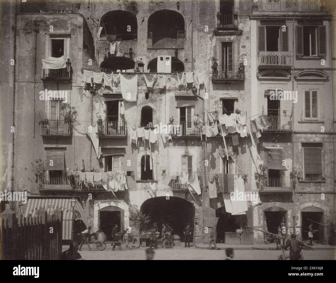 Facades with drying laundry in Naples, Napoli (title on object), Part ...