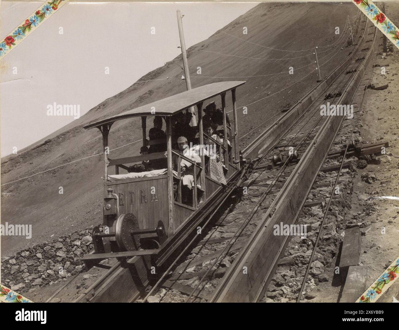 Train with travelers on the rack railway on the flanks of Vesuvius ...