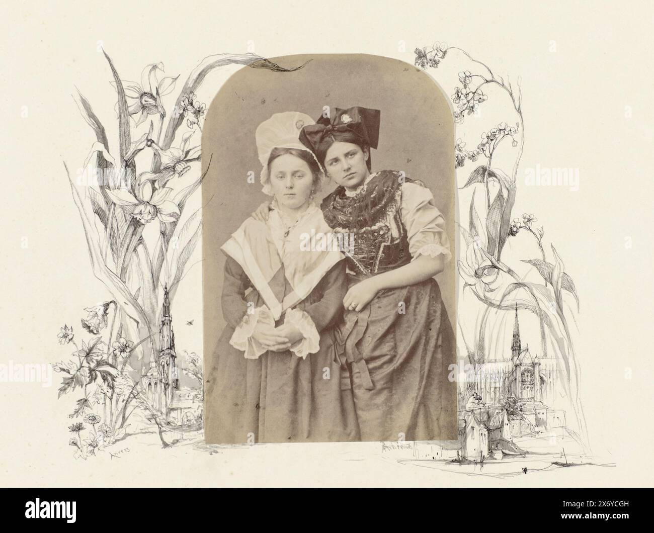 Portrait of two unknown girls in local costume, This photo is part of ...