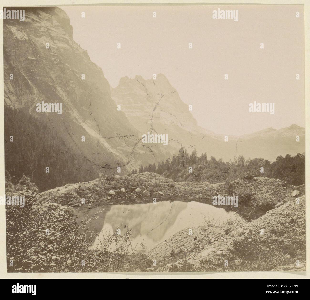 Mount Eiger near Grindelwald, in the foreground a small lake, l'Eiger ...