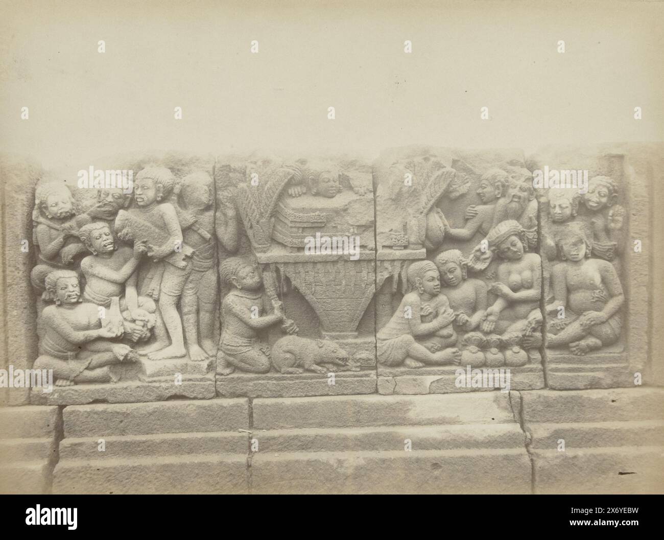 Relief on the terrace of the Shiva Temple at the Prambanan Temple ...