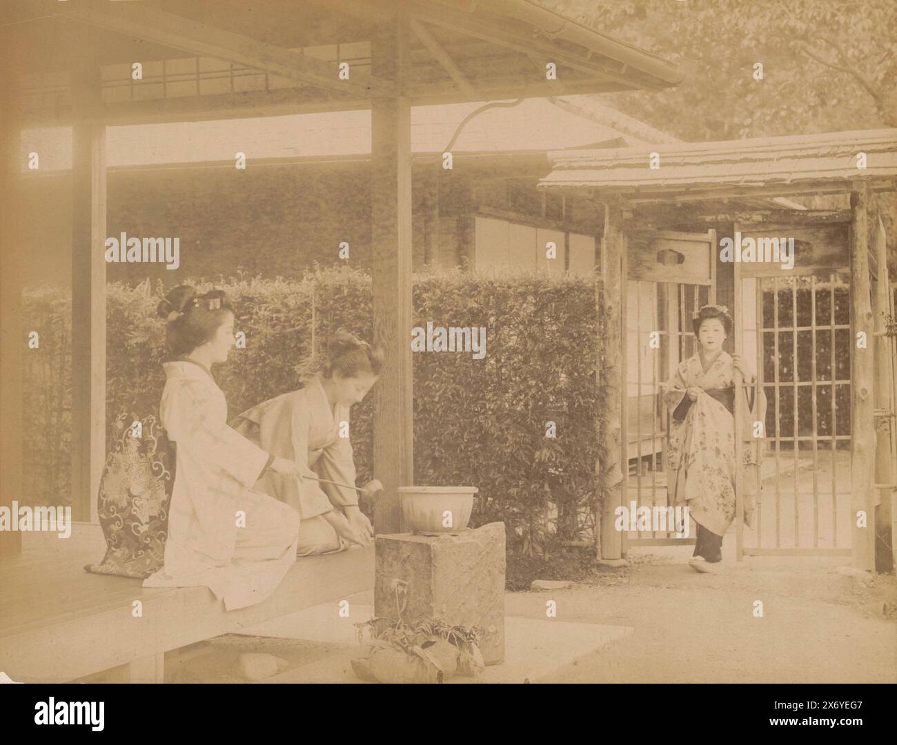 Three unknown Japanese girls at a Japanese tea house, Japan, Tea House ...