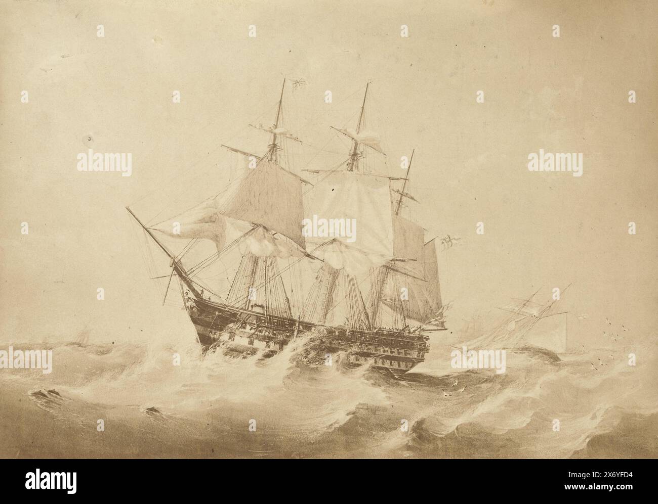 Photo reproduction of a painting of the H.M.S. St. George, including a ...