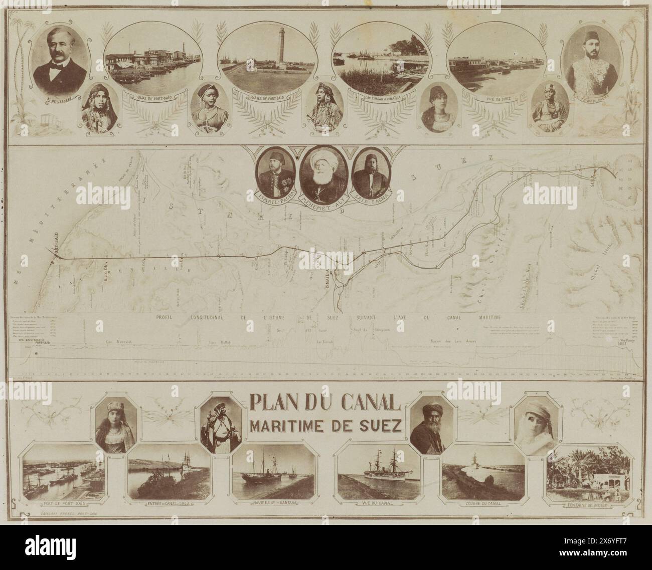 Photo reproduction of a map of the Suez Canal, Plan du Canal Maritime ...