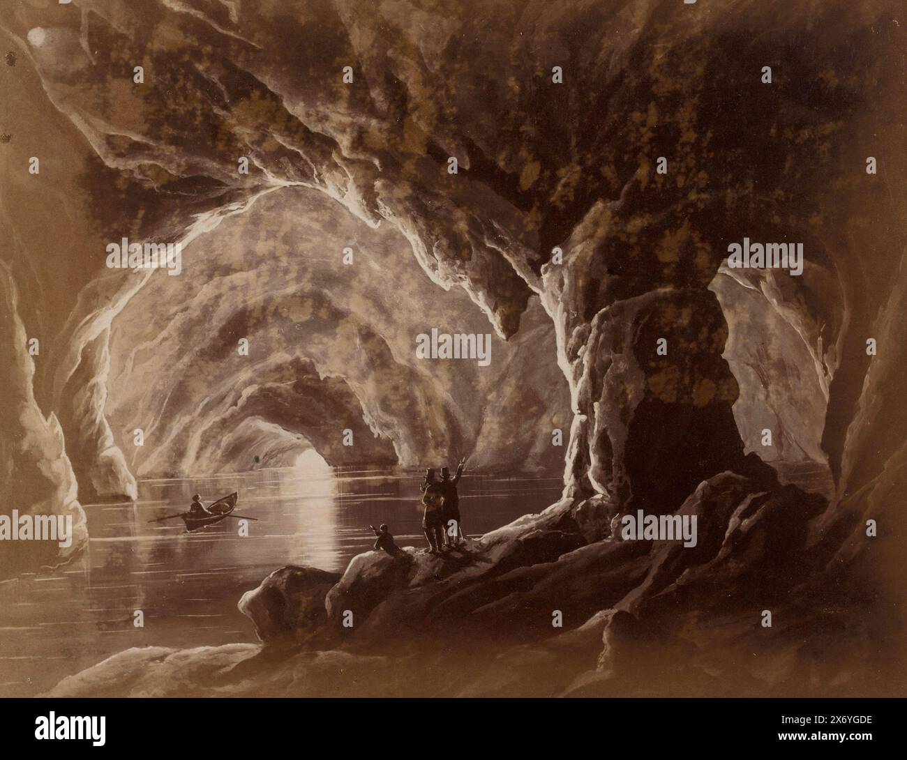 Photo reproduction of a drawing depicting the Blue Grotto in Capri ...