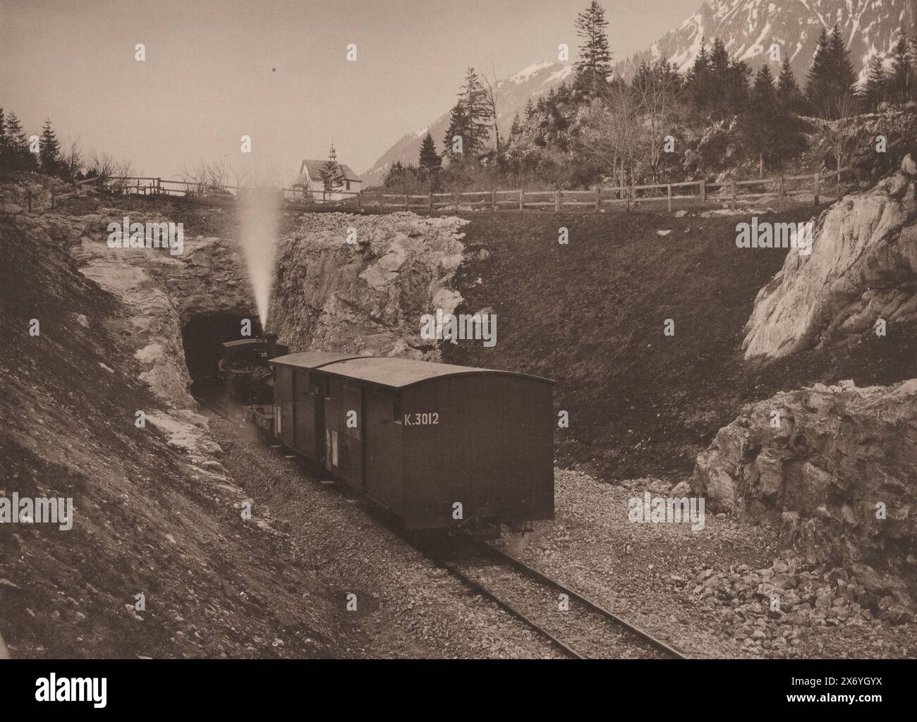 Steam locomotive on the Brünigbahn near Lungern, Brünigbahn, (tunnel near Lungern) (title on ...
