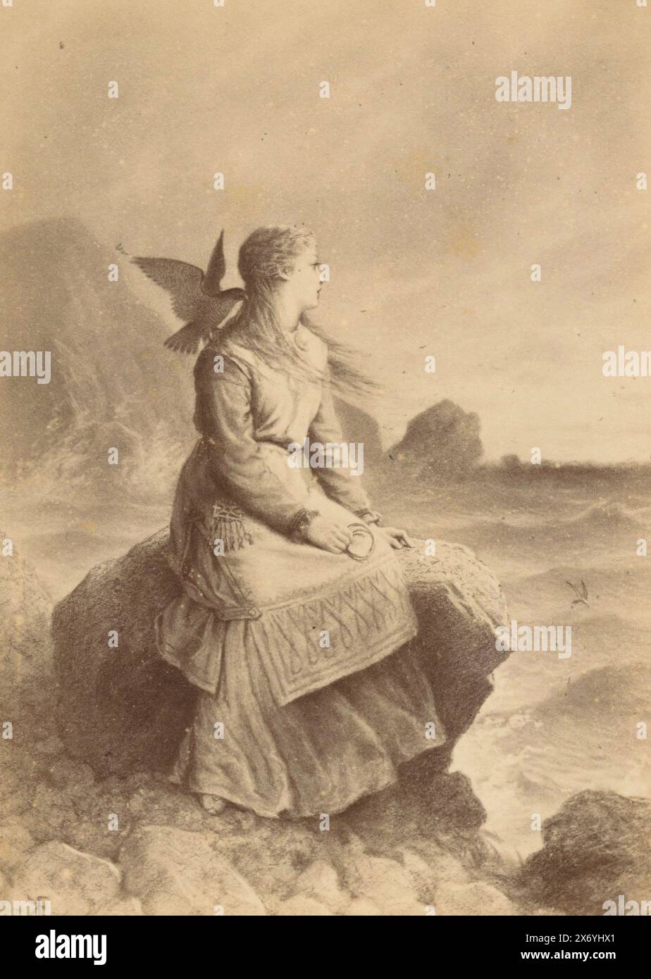 Photo reproduction of a drawing depicting Ingeborg's lament, Ingeborg's ...